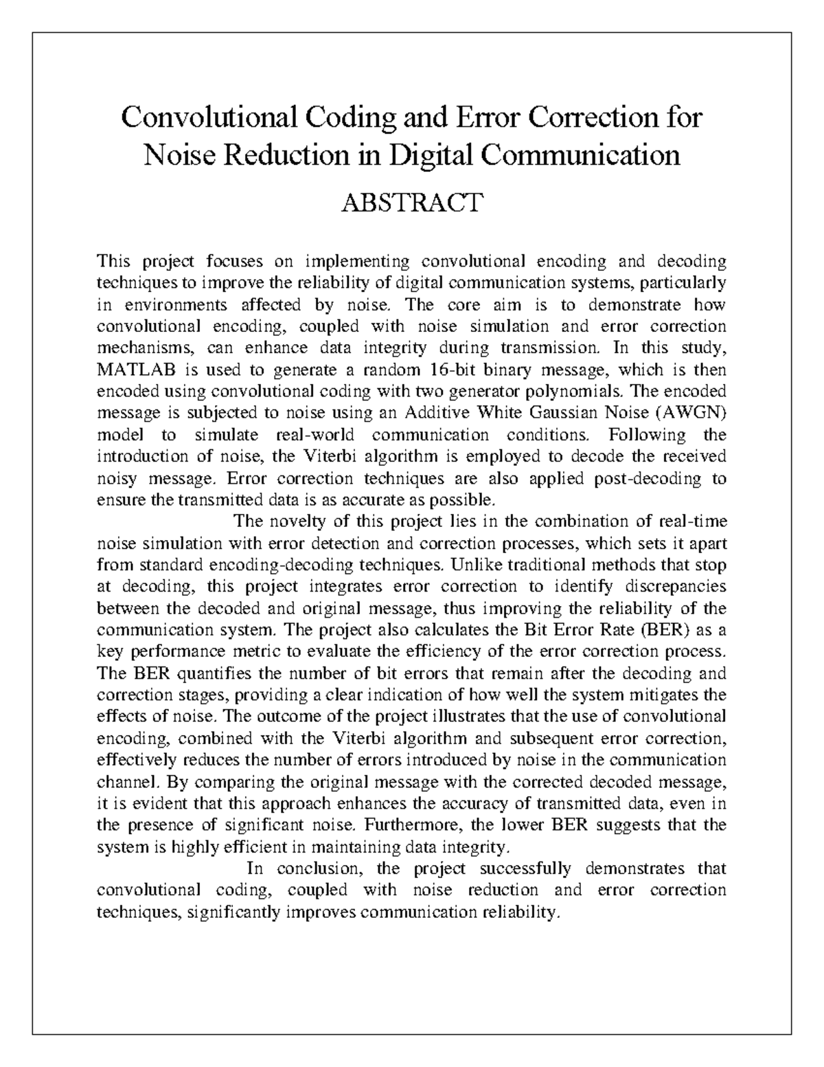 Convolutional Coding & Error Correction for Digital Comm. Systems - Studocu