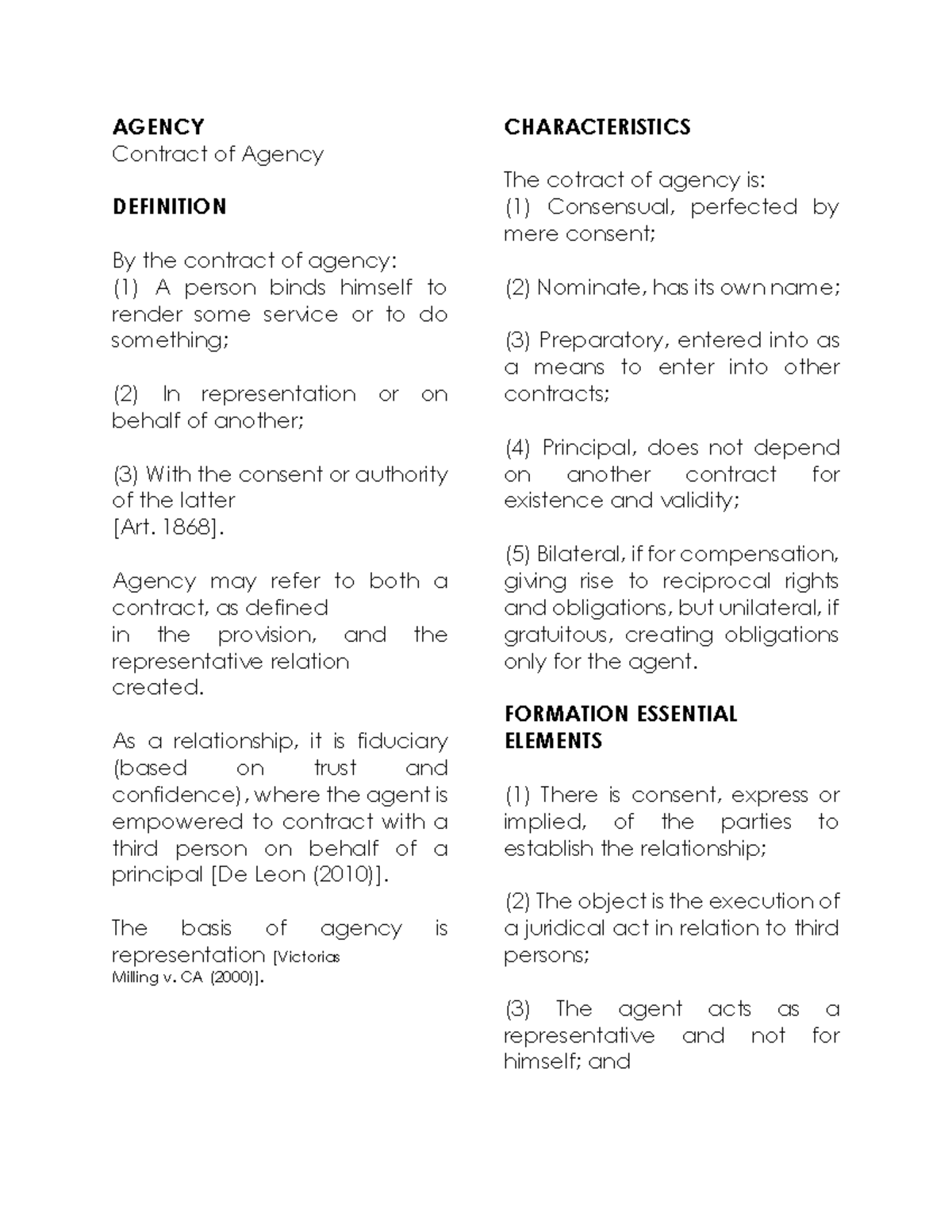 LAW02 Agency-PDF - Lecture notes 2 - AGENCY Contract of Agency ...
