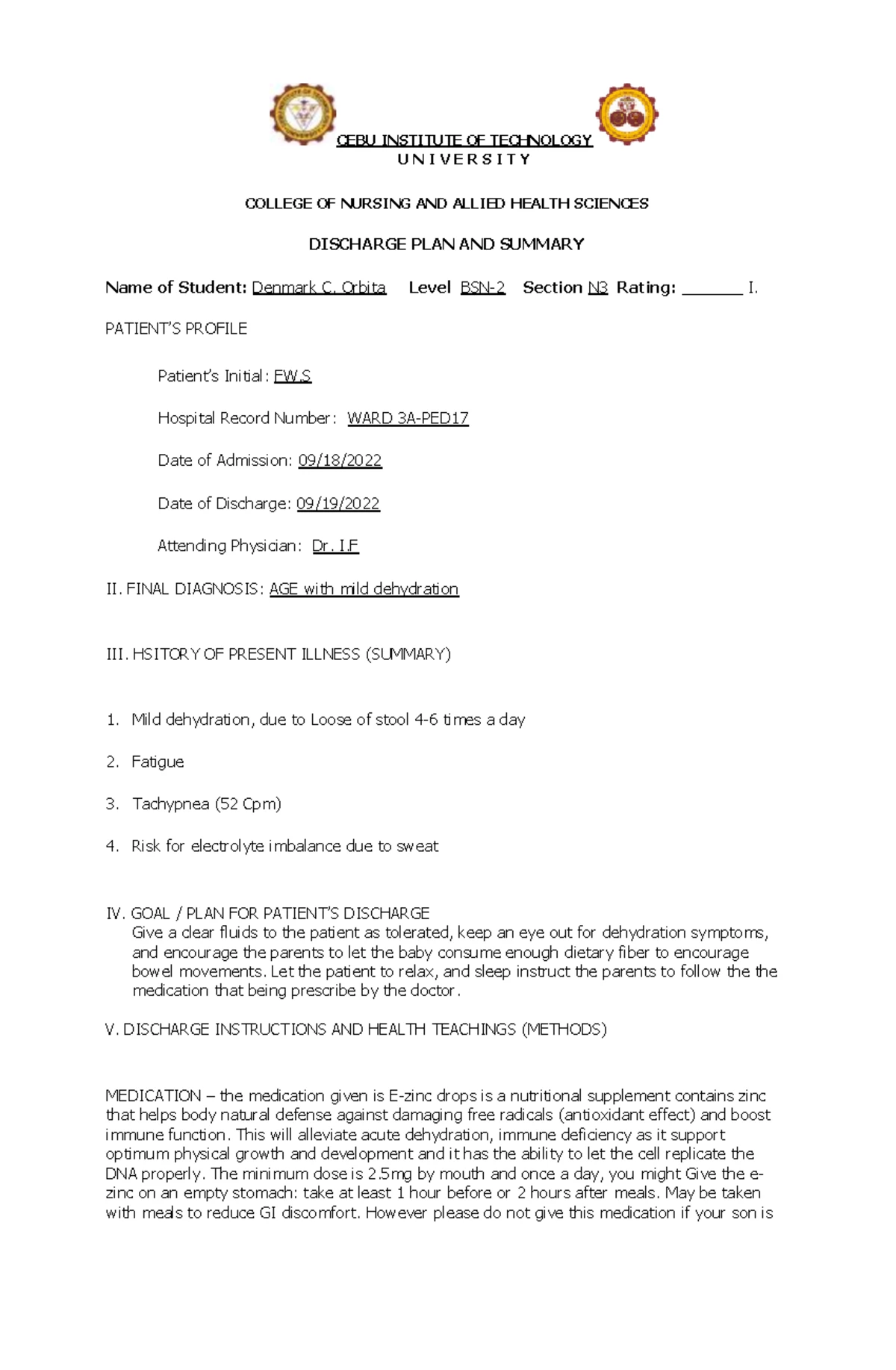 DRUG Study for Nursing N3: Zinc Sulfate Overview and Guidelines - Studocu