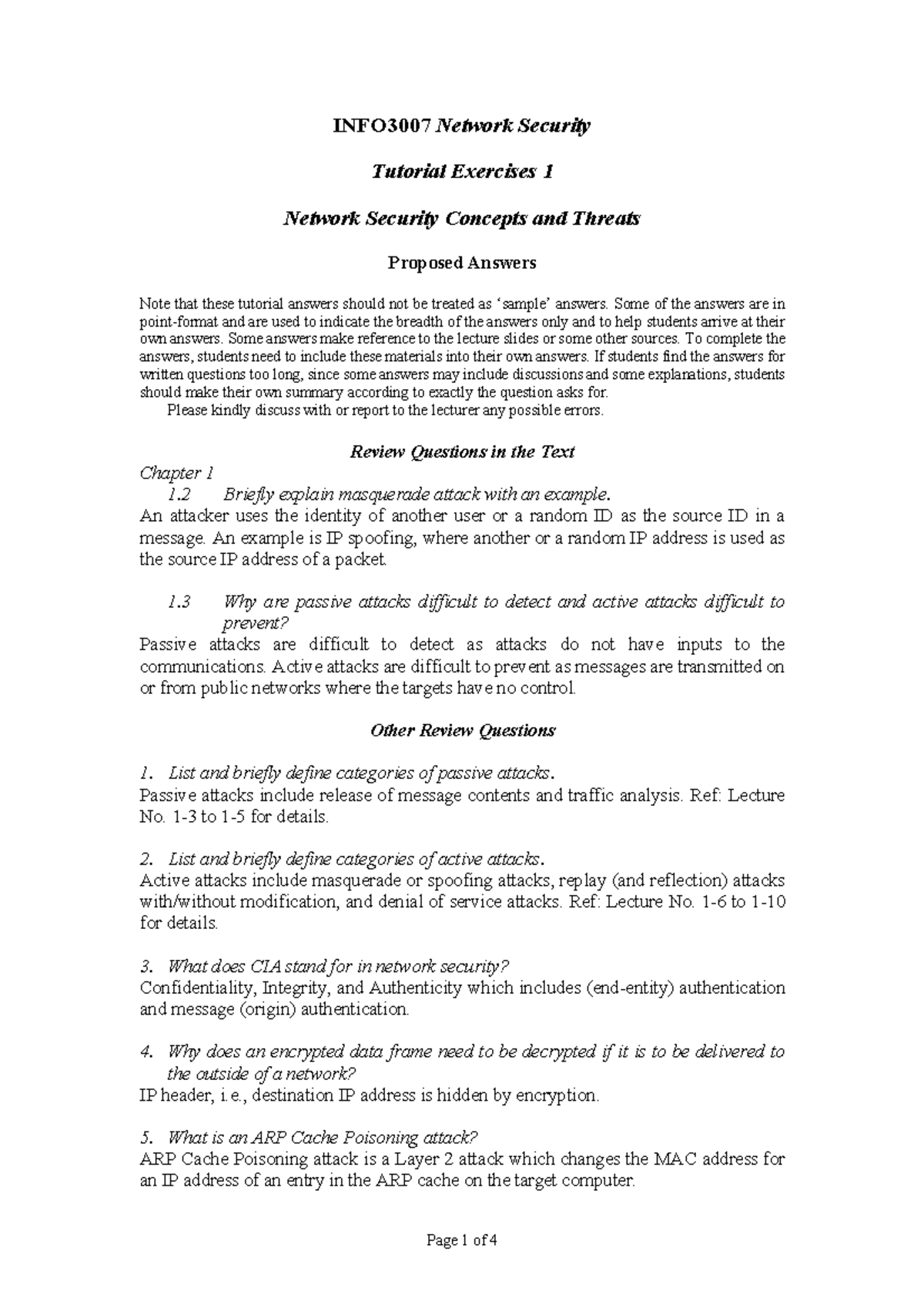 NS24 INFO3007 Tutorial Exercise 1 - Proposed Answers & Concepts - Studocu