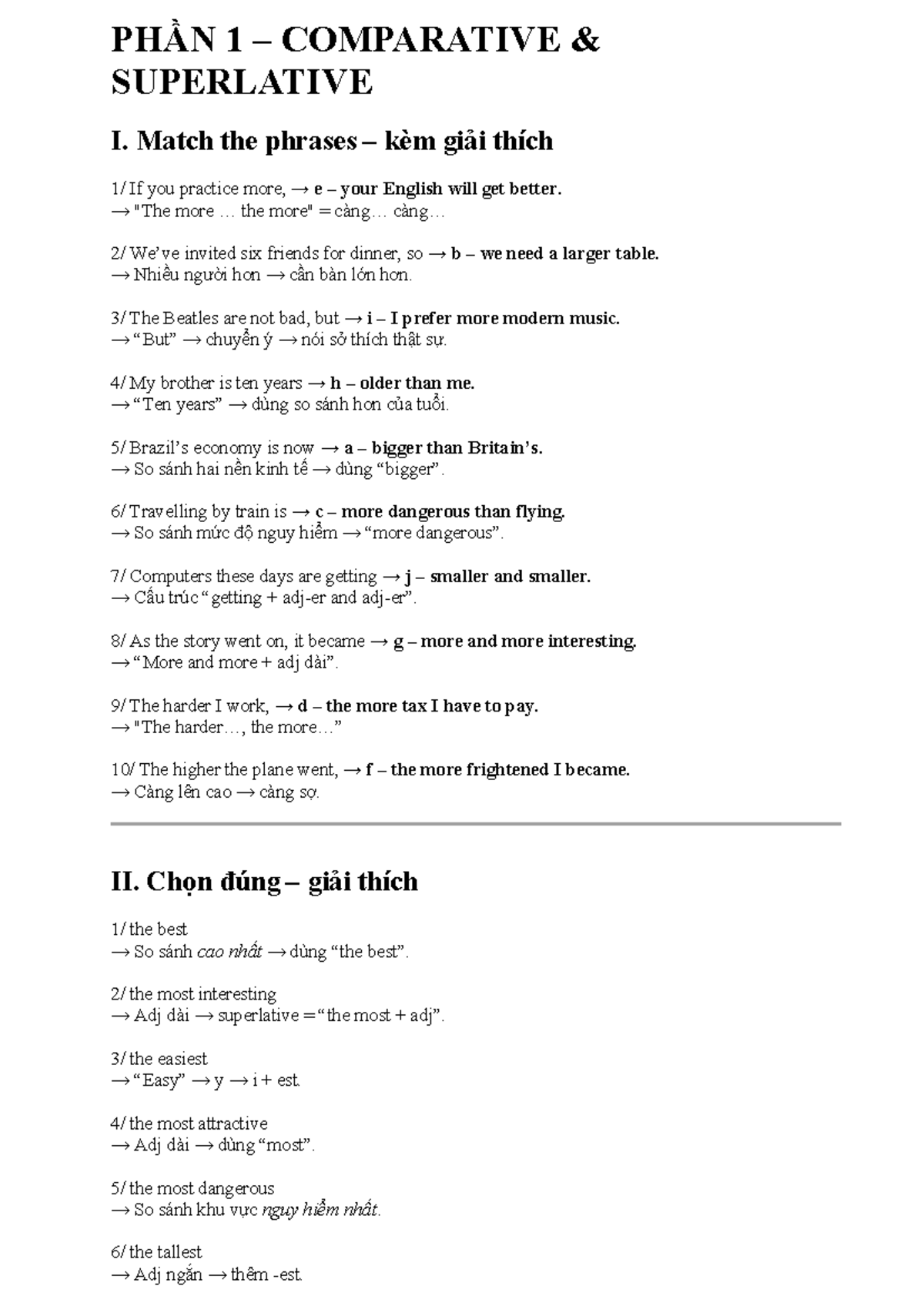 ENG1-U10 - Comparative & Superlative: Practice Exercises and ...