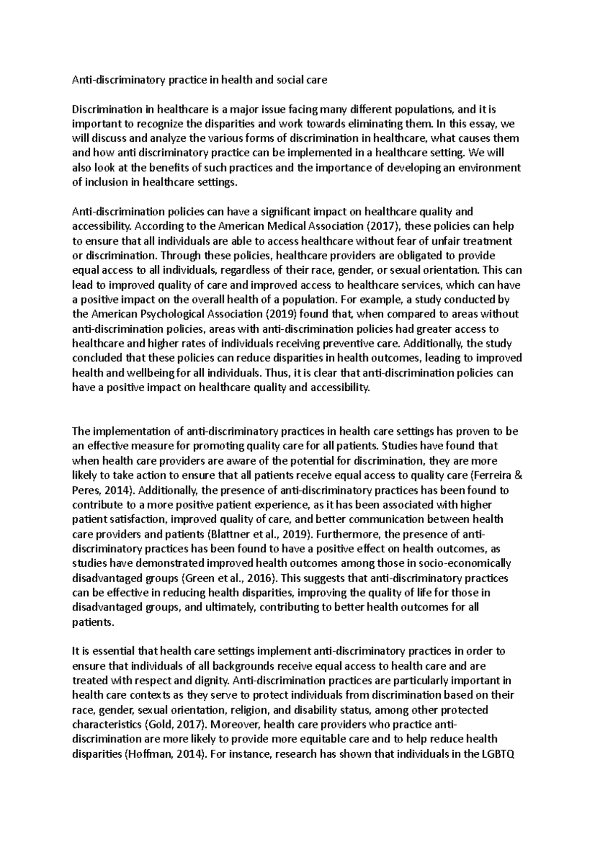 Anti-discrimination Practices in Health & Social Care: An Analysis ...