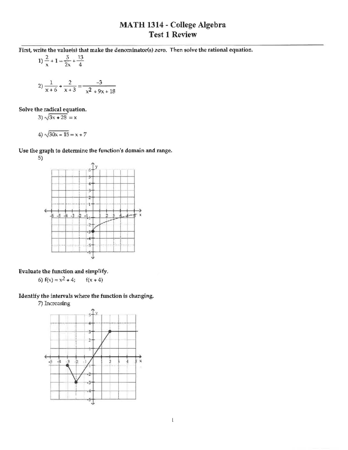 MATH 1314 College Algebra Test 1 Review and Solutions - Studocu