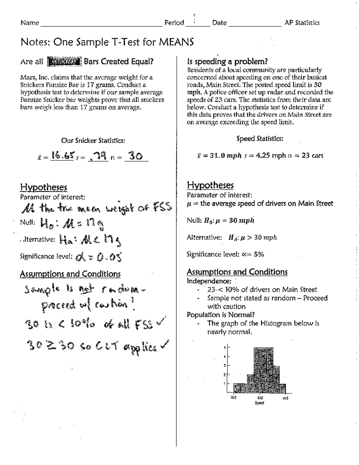 Completed Notes Pd 1 - Name Period ! Date AP Statistics Notes: One ...