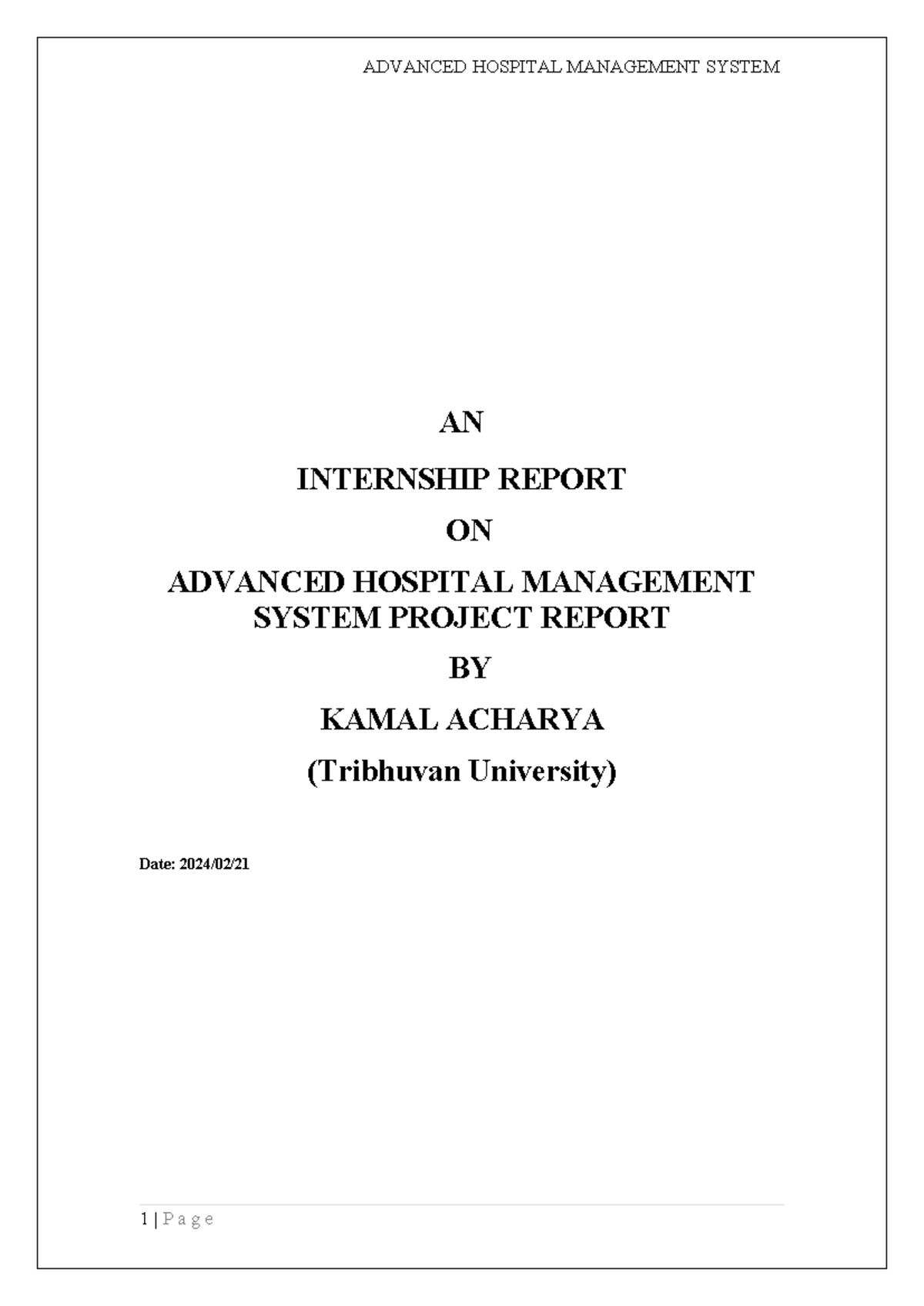 Advanced Hospital Management System Project Report (Internship) - Studocu