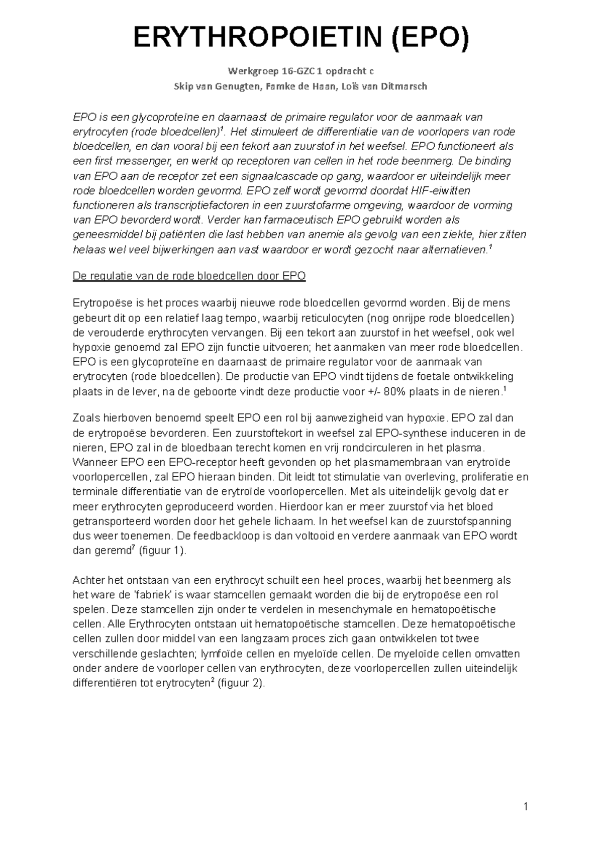 Verslag & Presentatie over Erythropoietine (EPO) - Werkgroep 16-GZC 1 ...
