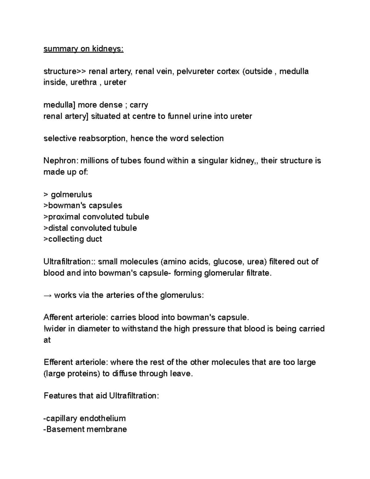 Kidneys Summary: Structure, Function, and Ultrafiltration Notes - Studocu
