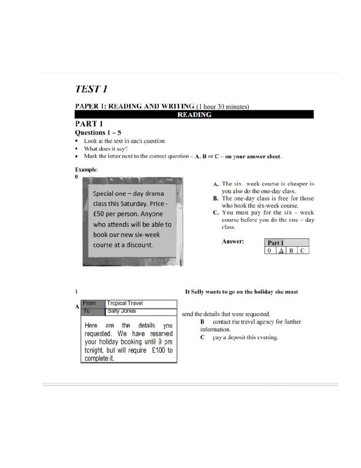 TEST 1 PAPER 1: READING AND WRITING EXAMINATION (1.5 HOURS) - Studocu