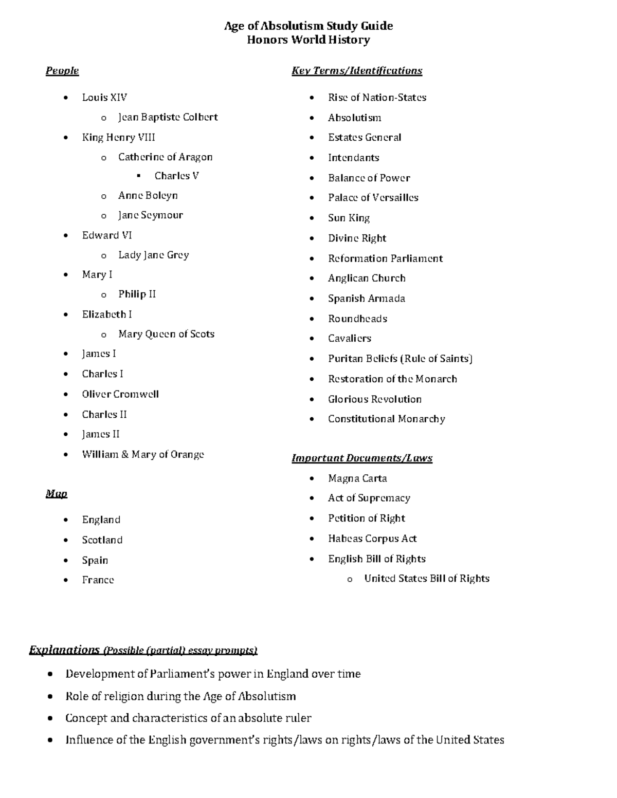 Age of Absolutism Study Guide - Honors World History - Age of ...