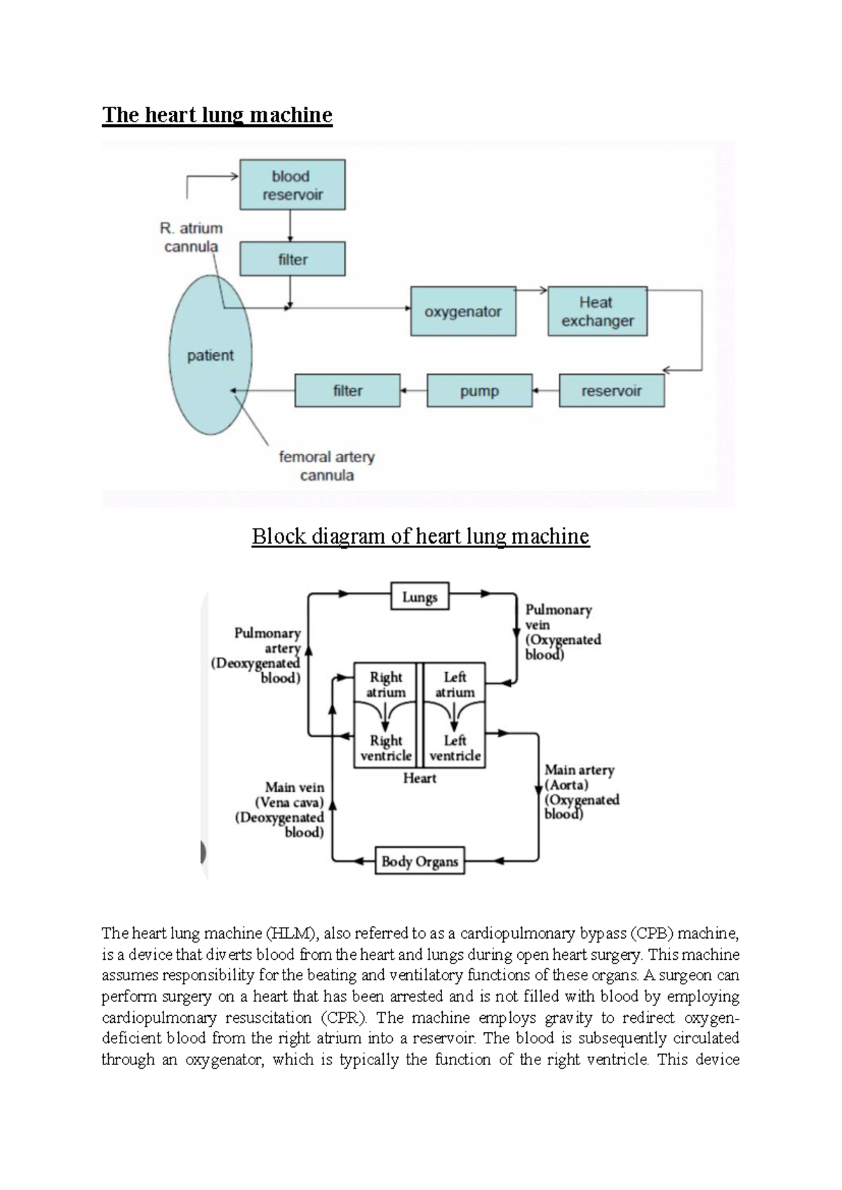 Heart Lung Machine Overview and Functional Components - Studocu
