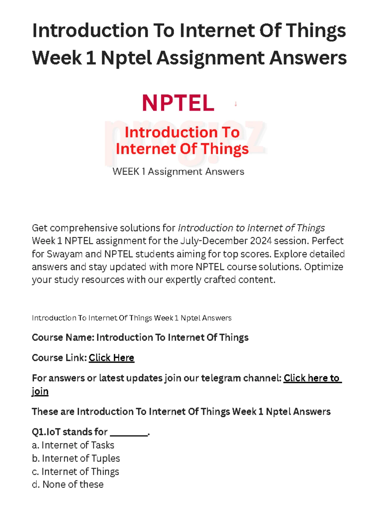 Software Testing (CS101) Week 1 Assignment 1 NPTEL Solutions 2024 - Studocu