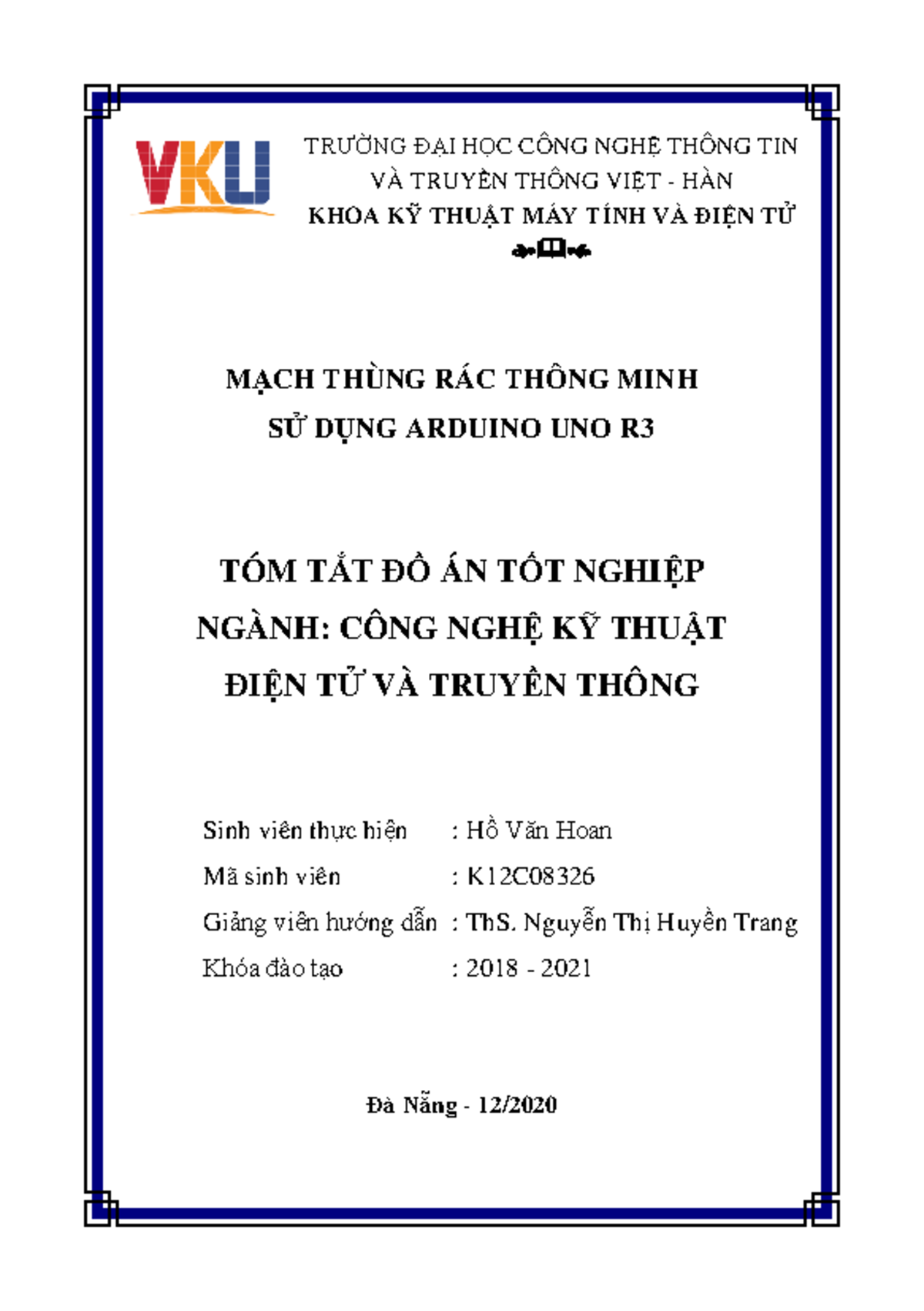 Đồ án tốt nghiệp: Thùng Rác Thông Minh Sử Dụng Arduino UNO R3 - Studocu