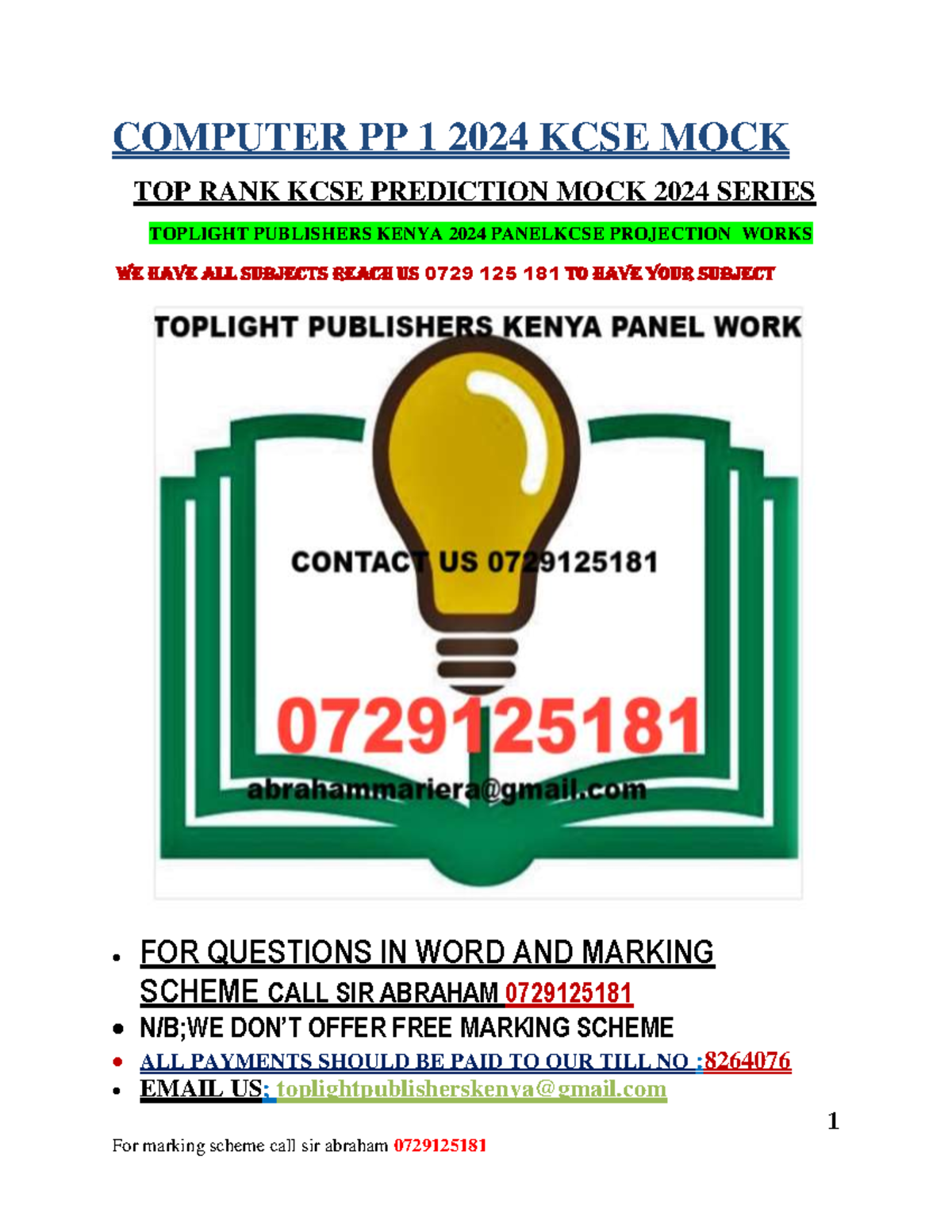 Computer PP1 2024 KCSE MOCK - Toplight Publishers Kenya - Studocu