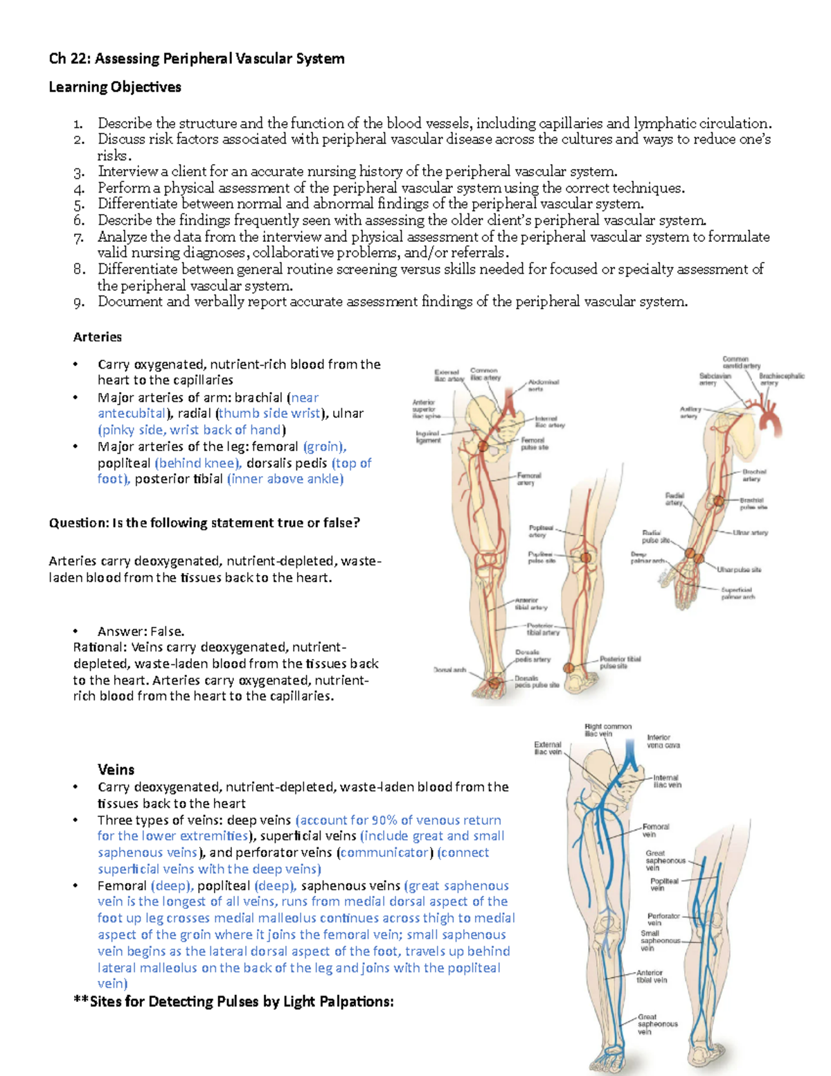 Ch 22 Peripheral Vascular System: Key Concepts & Exam Notes - Studocu