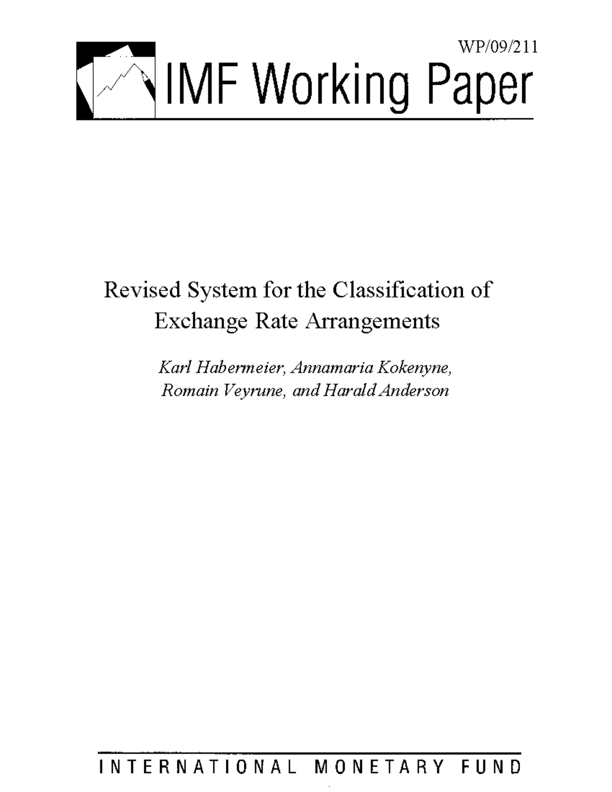 Exchange Rate System IMF Paper - WP/09/ Revised System for the ...
