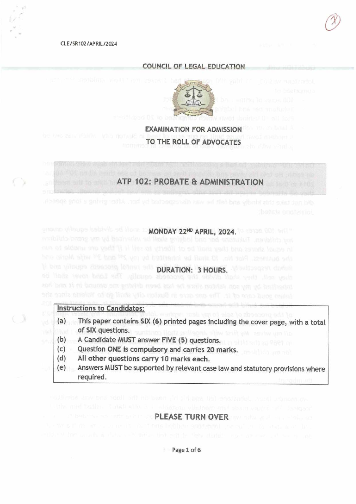 ATP 102: Final Exam on Probate Administration - Council of Legal ...