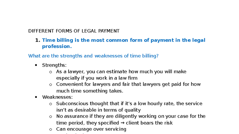 Different Forms of Legal Payment: Strengths, Weaknesses & Ethics - Studocu