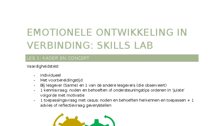 EMOTIONELE ONTWIKKELING IN VERBINDING: SKILLS LAB LES 1 OVERZICHT - Studocu