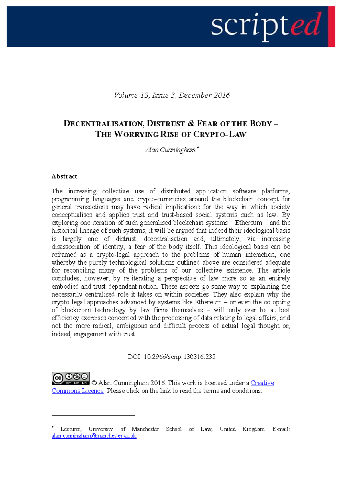 Decentralisation and Trust: The Rise of Blockchain Ideology in Law ...