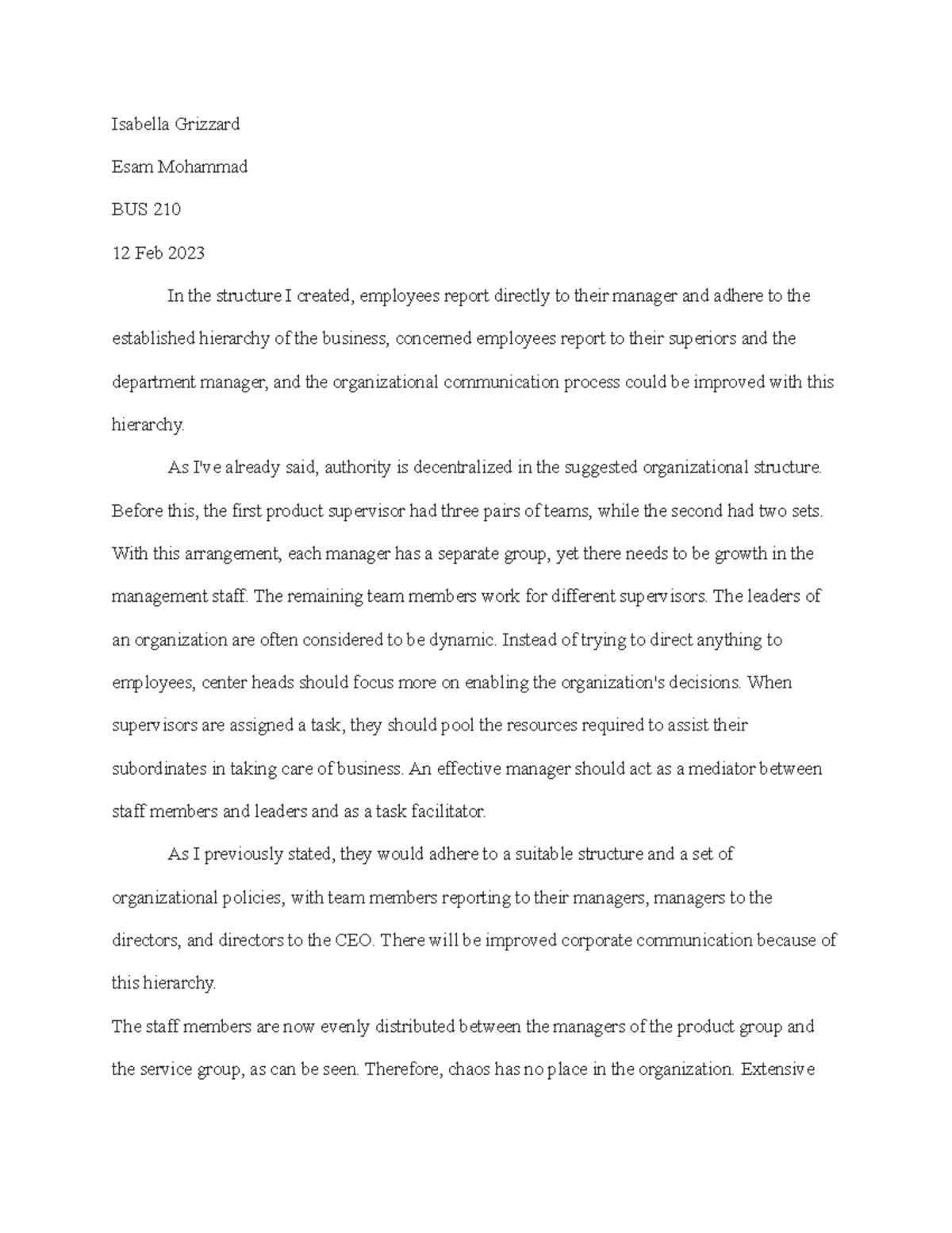 BUS 210 6-3 - Analysis of Optimal Organizational Structure and ...