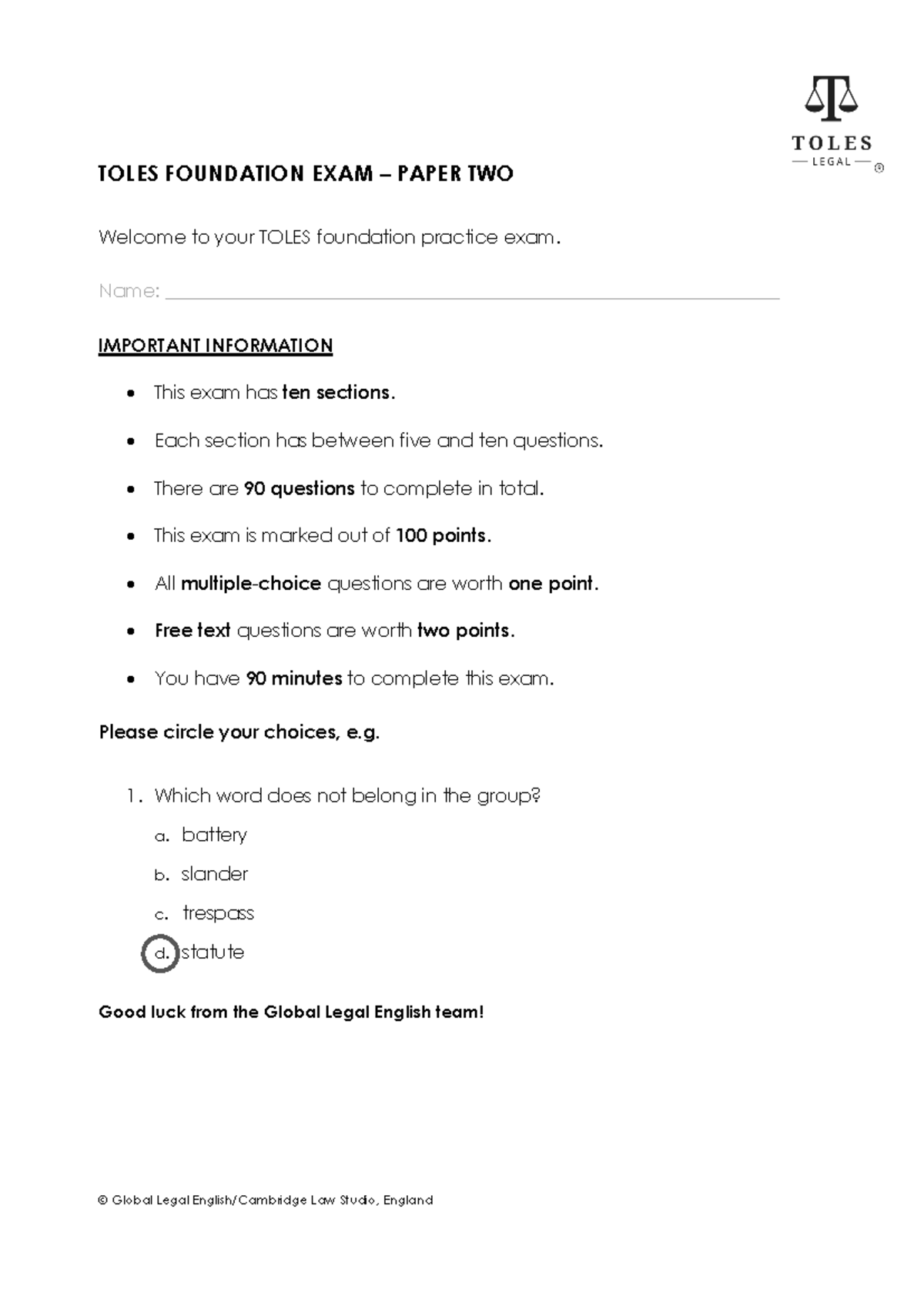 TOLES Foundation Exam Practice – Paper Two Guide - Studocu