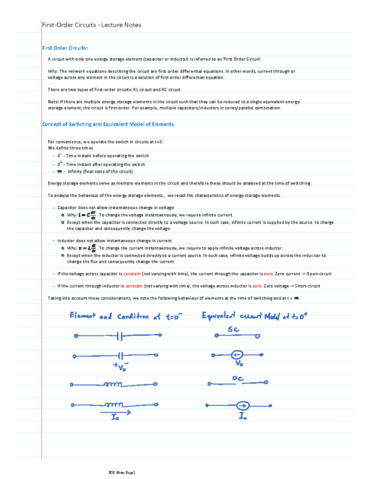 EE240 Circuits I Lecture Notes: First Order Circuits Overview - Studocu