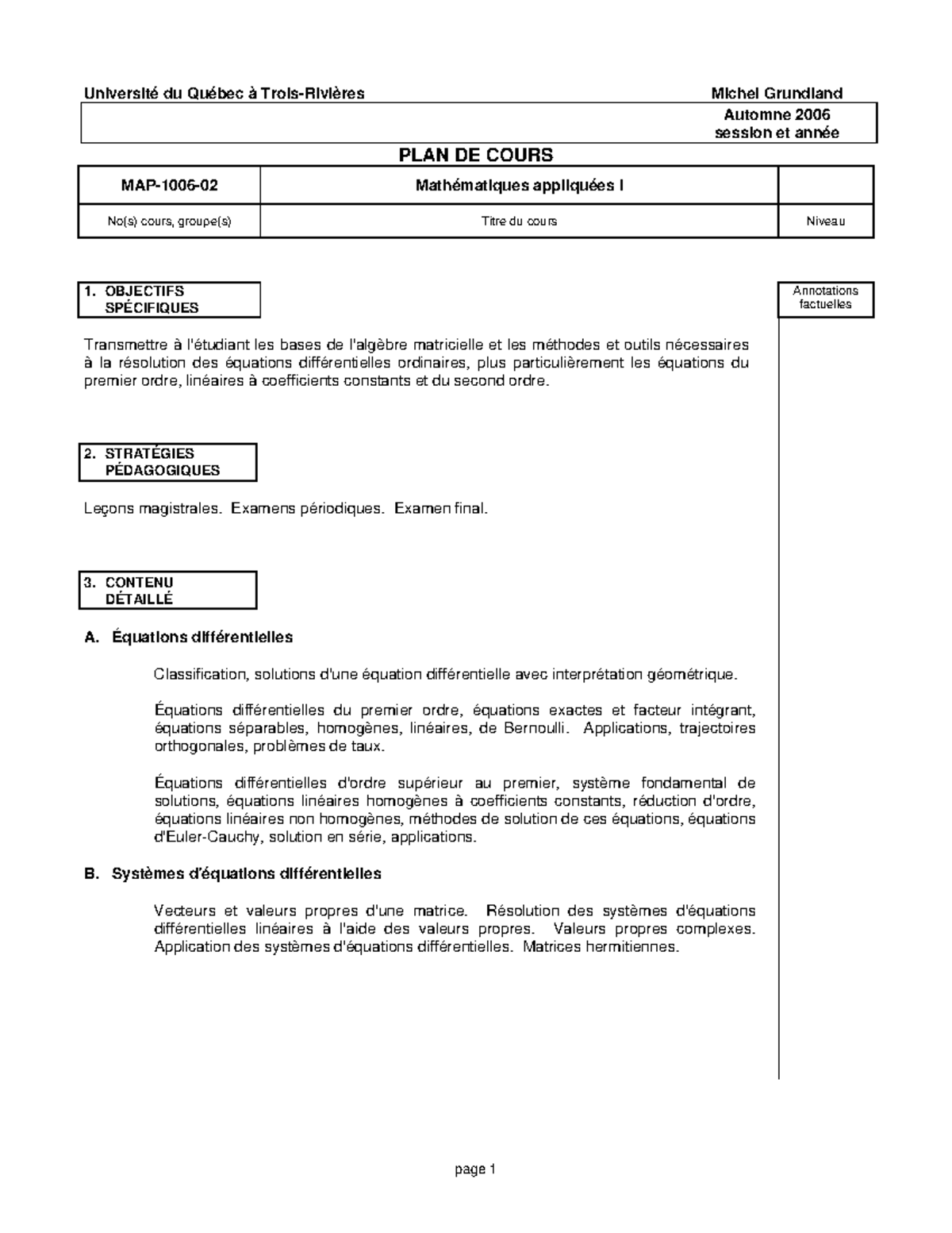 MAP 1006 M - Plan de cours en Mathématiques Appliquées I - Studocu