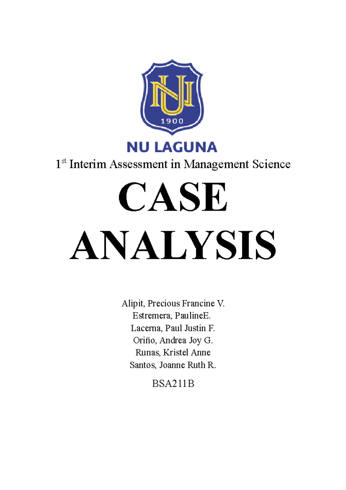 BSA211B Case Analysis for 1st Interim Assessment in Management Science ...
