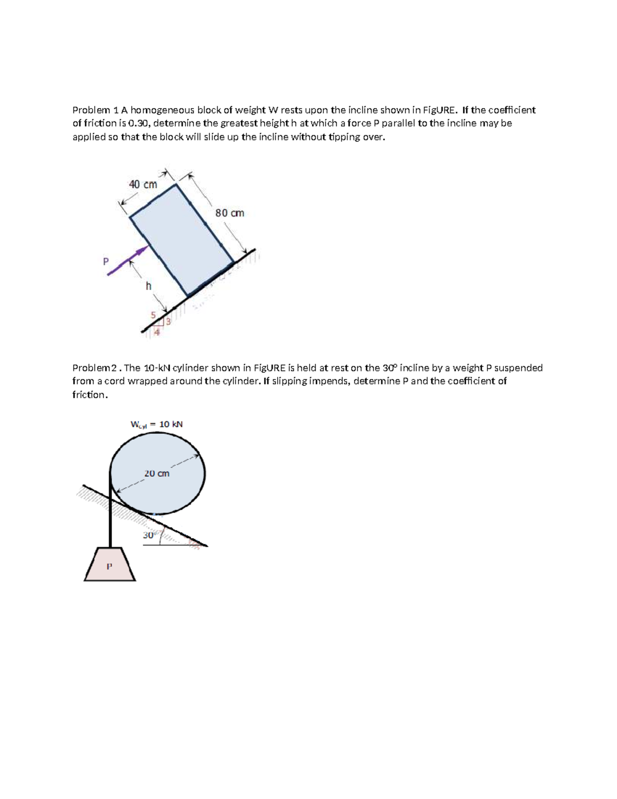 Friction Sample Exercises: Inclined Plane Problems (ENG 101) - Studocu
