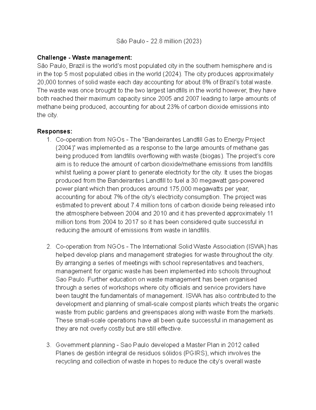 São Paulo's Strategies for Addressing Waste Management Challenges - Studocu