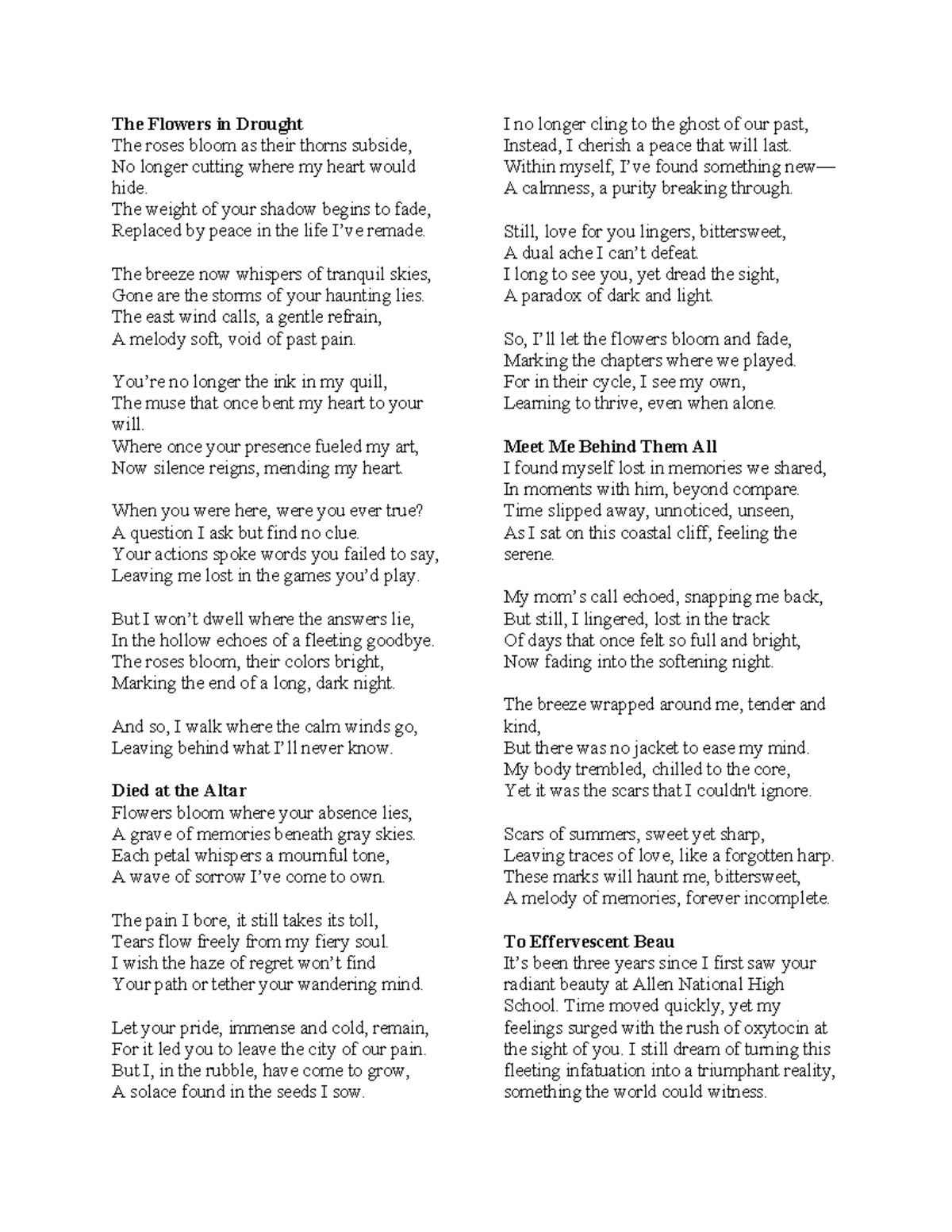 ENG 101 - Poem Submission: The Cycle of Love and Loss - Studocu