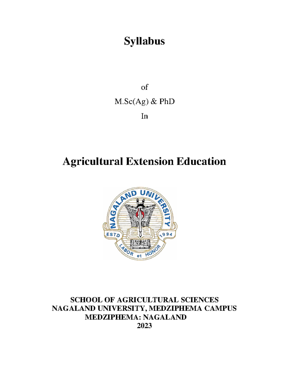 Syllabus for M.Sc(Ag) & PhD in Agricultural Extension Education - 2023 ...