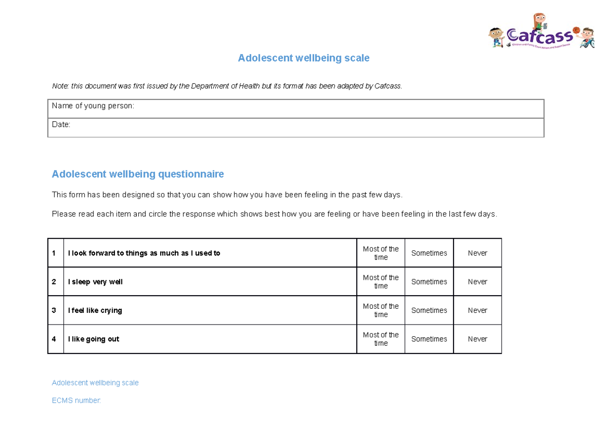 Adolescent Wellbeing Assessment Tool: Scoring & Guidance on Use - Studocu