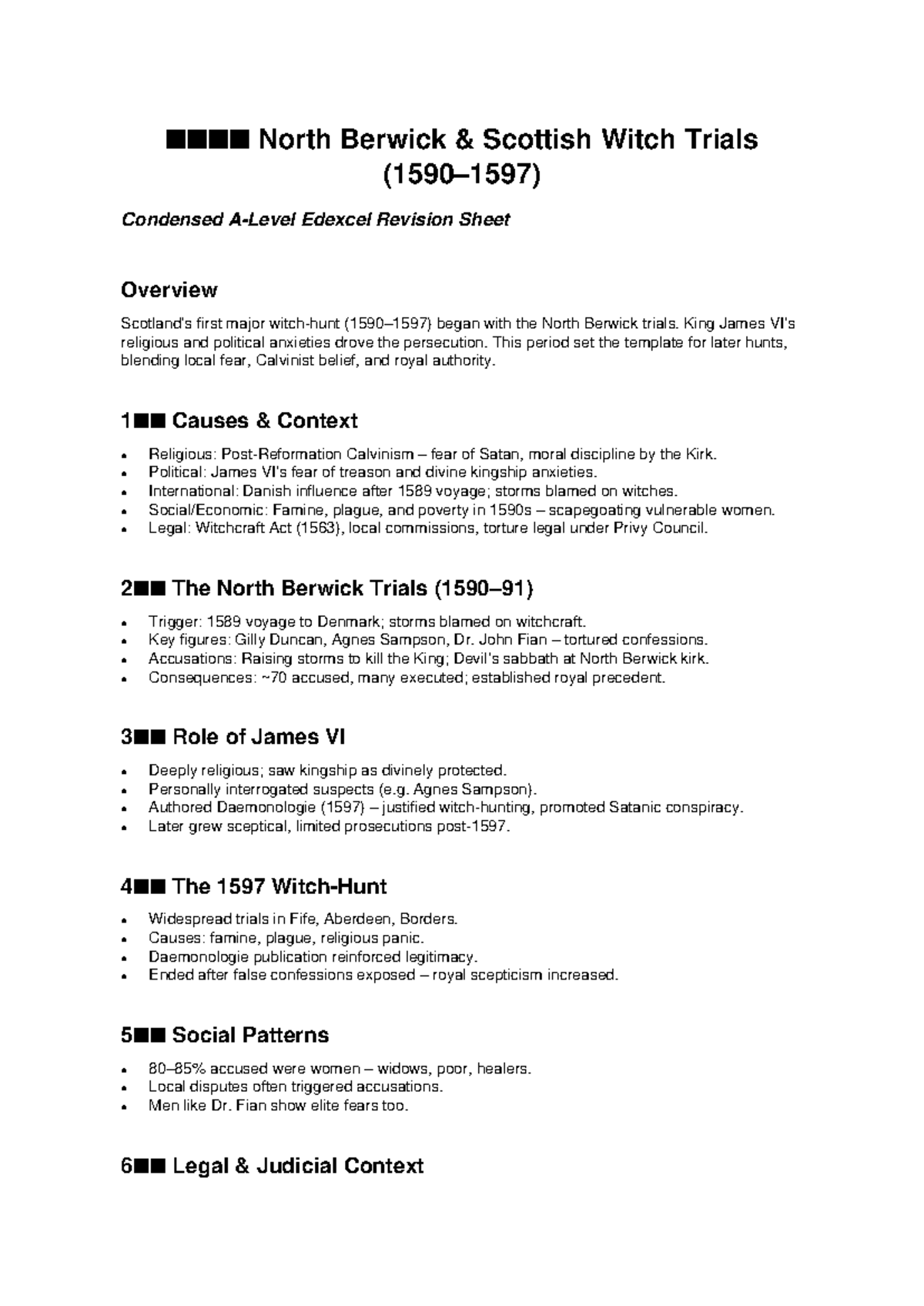 North Berwick Witch Trials Overview: Edexcel Revision Notes - Studocu