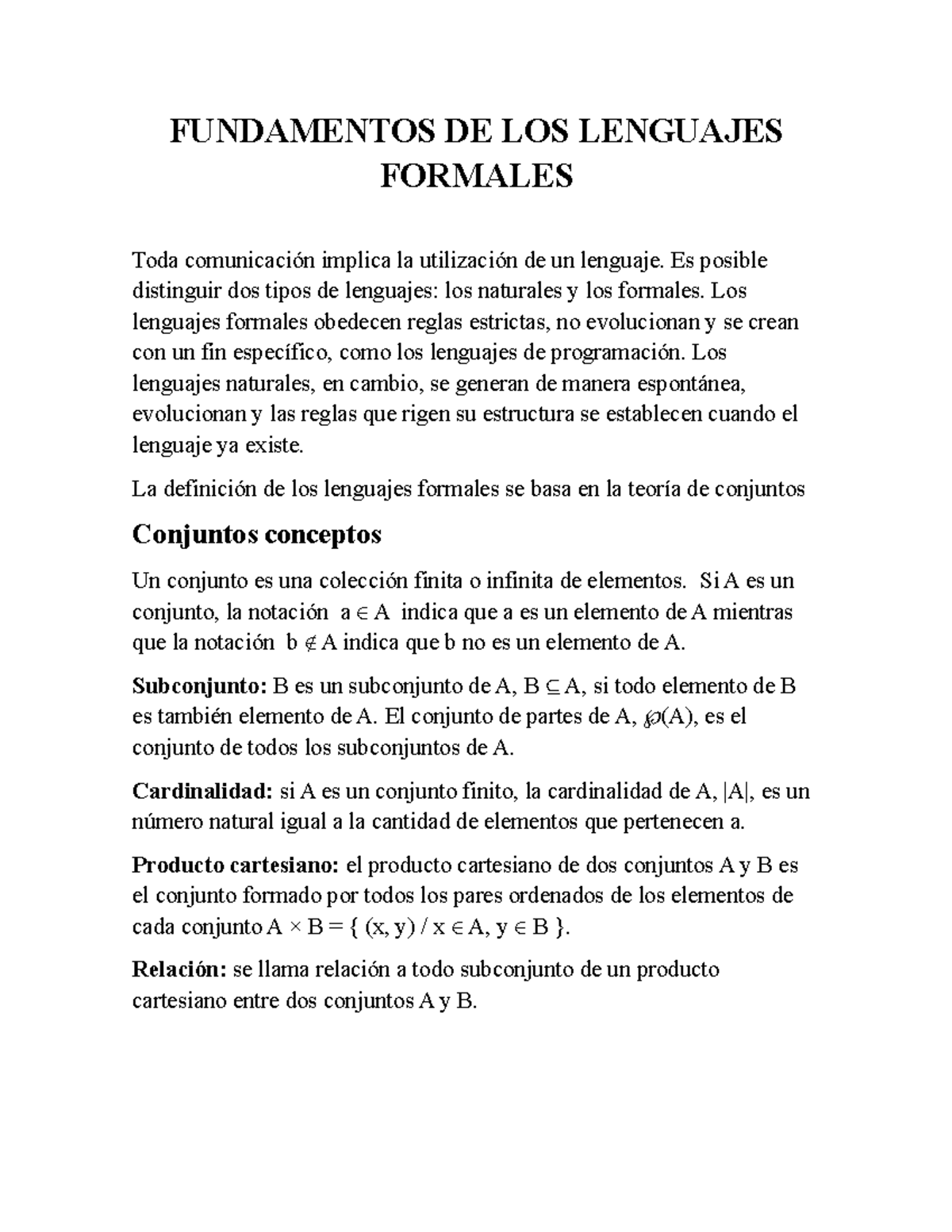 Lenguajes modulo 1 - FUNDAMENTOS DE LOS LENGUAJES FORMALES Toda ...