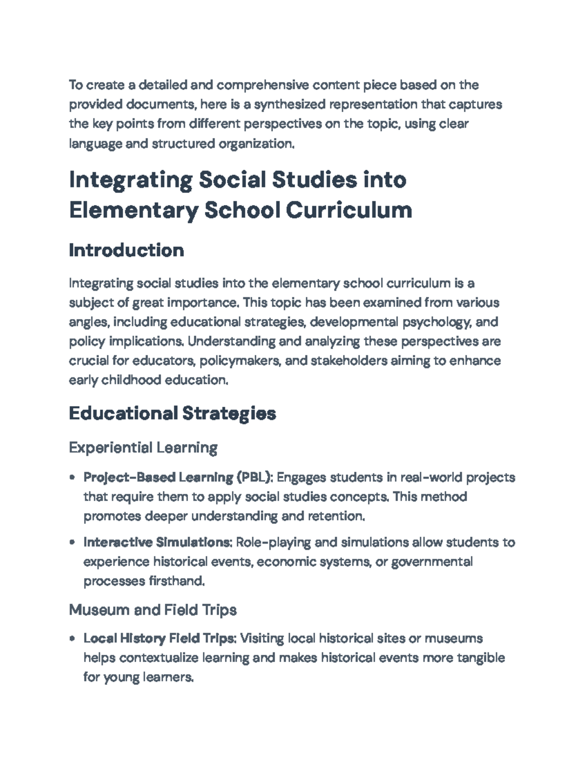 Integrating Social Studies in Elementary Ed: Strategies & Policies ...