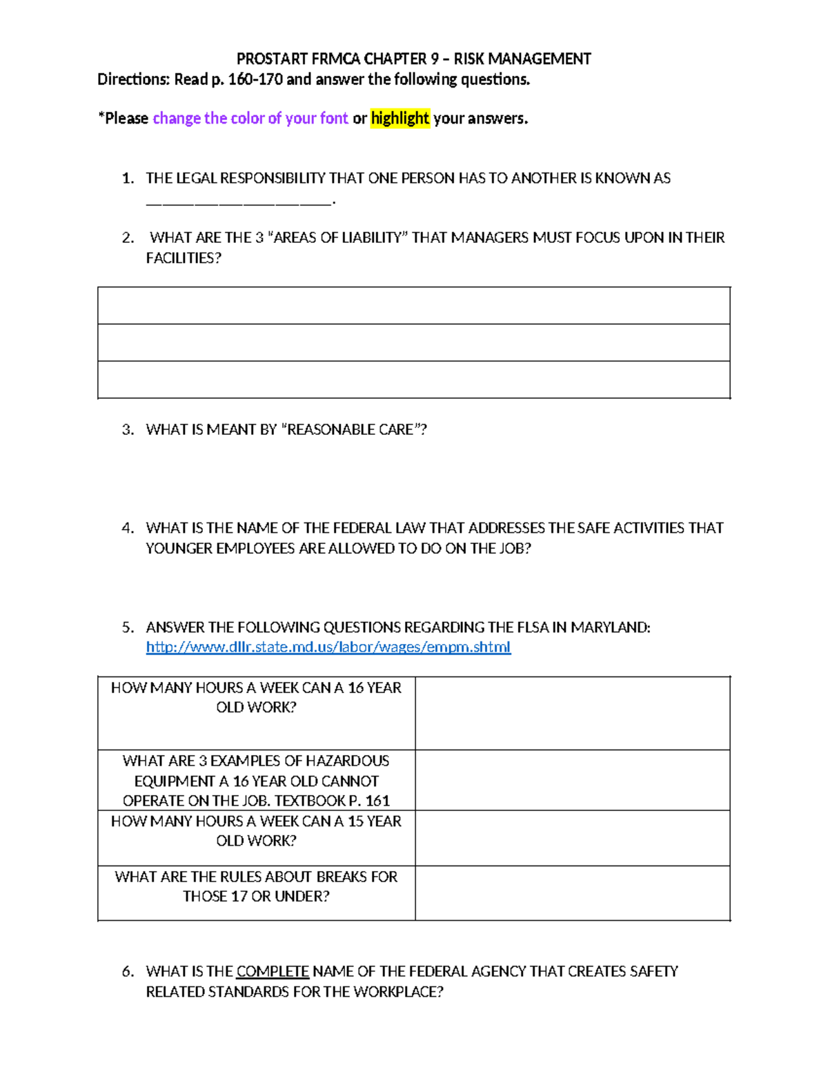 Risk Management Worksheet - PROSTART FRMCA CHAPTER 9 – RISK MANAGEMENT ...