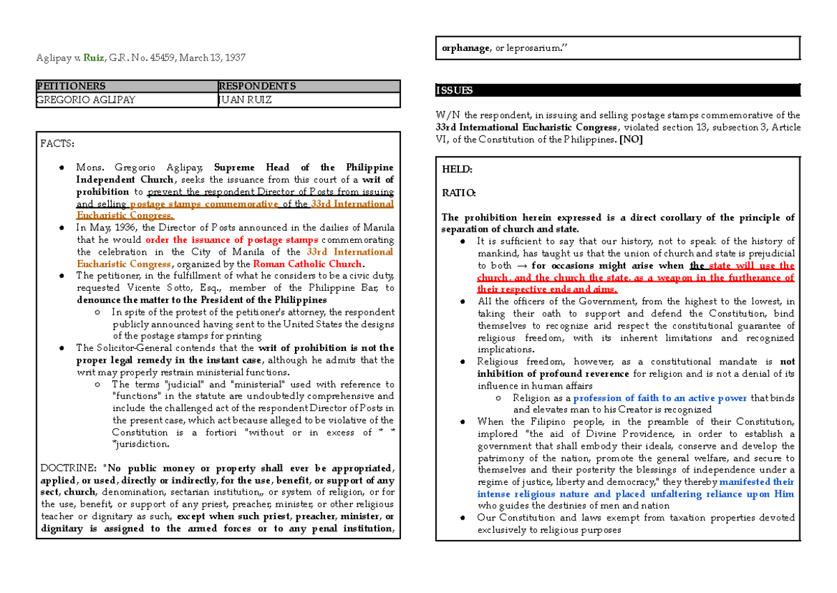 [Consti 2] Case Digests on Religious Freedom and Separation of Church ...
