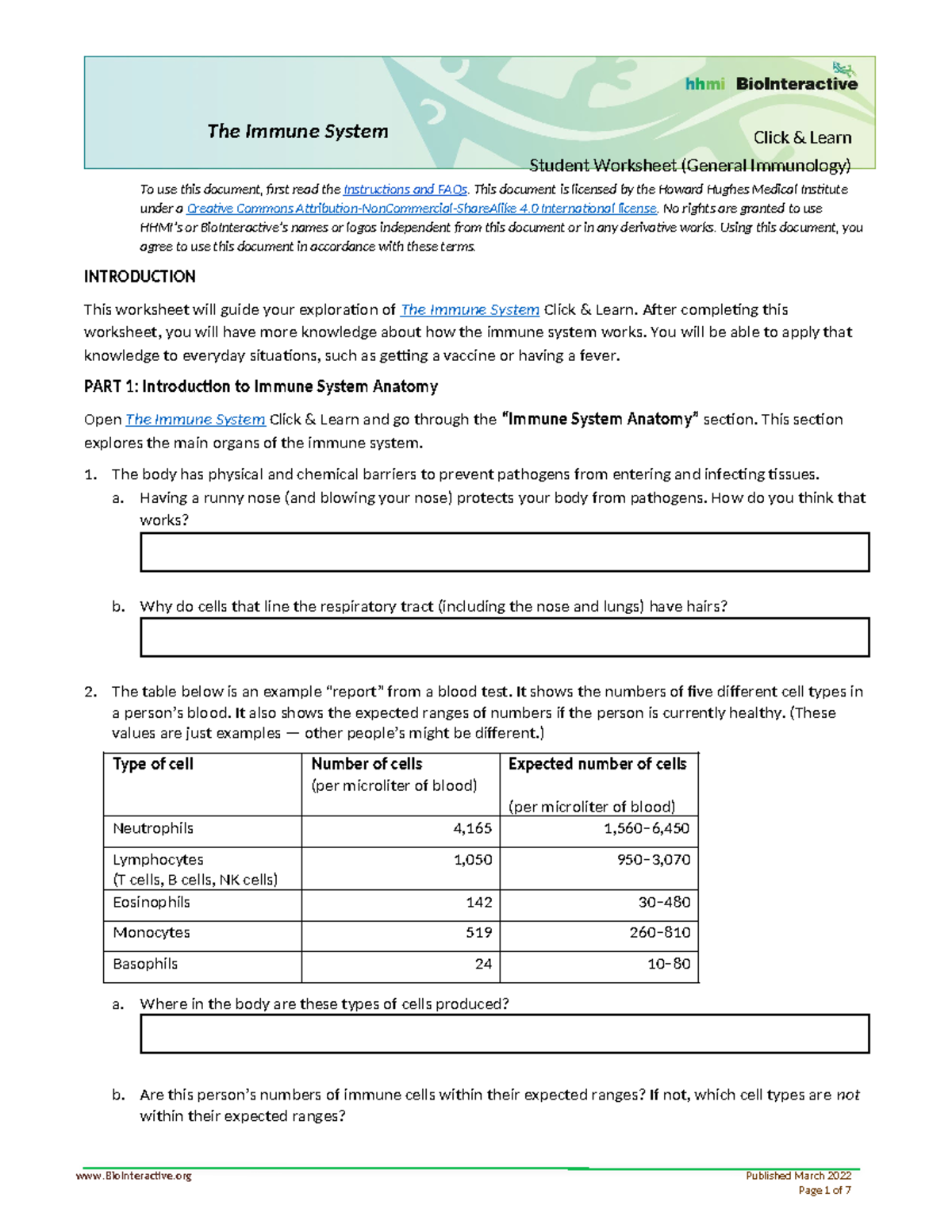 Student Worksheet - General Immunology - To use this document, first ...