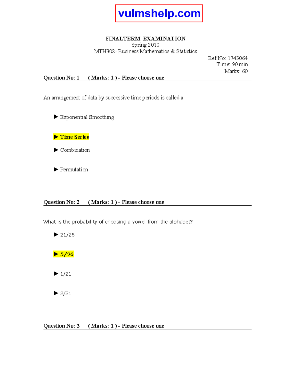 Final Term Exam MTH302: Solved Questions & Answers Compilation - Studocu