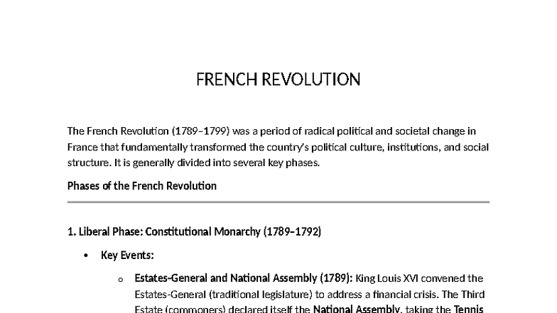 FREN 101: Key Phases of the French Revolution Explained - Studocu