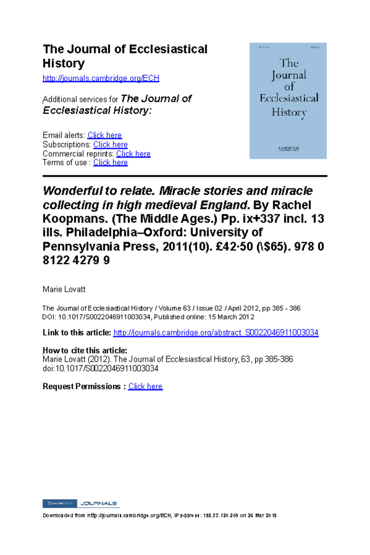 Miracle Stories in High Medieval England: A Review of Koopmans' Work ...