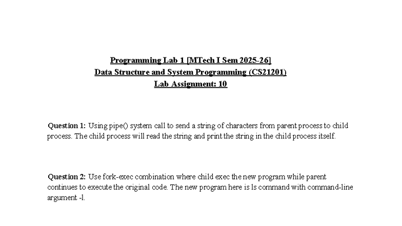 Programming Lab 1: Data Structures & System Programming (CS21201) Assignment 10 - Studocu