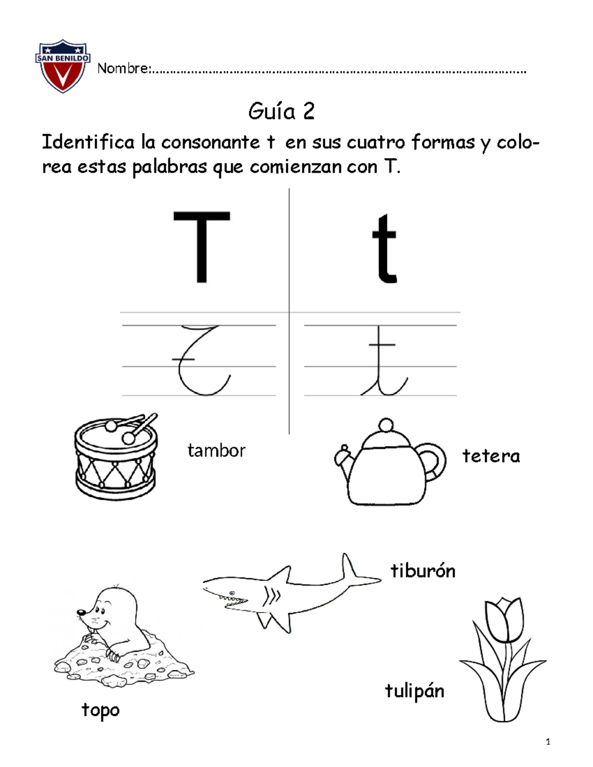 Guía 2 - Material de Apoyo para Estudiantes 1 Básico: Consonante T ...