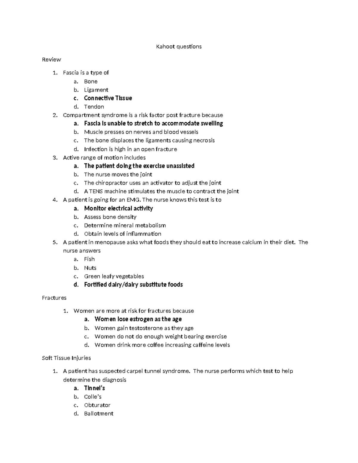 Kahoot Questions for Nursing Exam Review - XOXOXOXO - Studocu