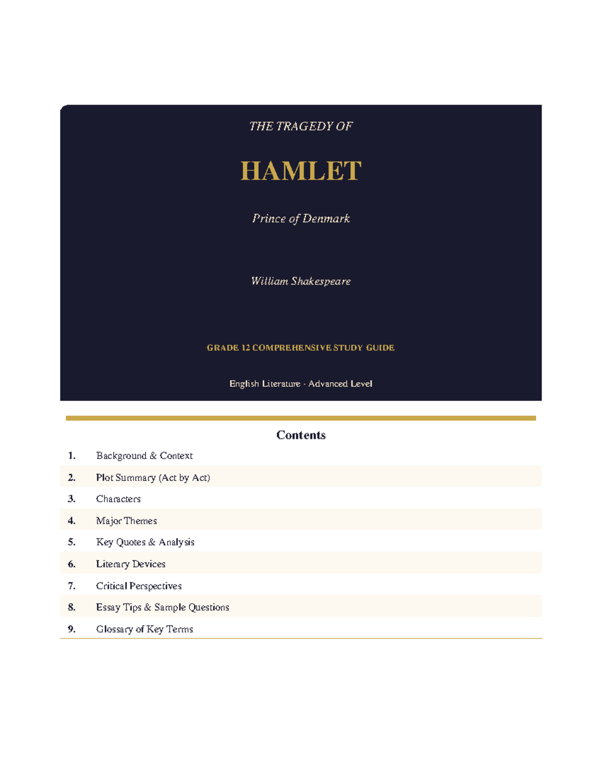Hamlet (Grade 12) Comprehensive Study Guide: Key Themes & Analysis ...