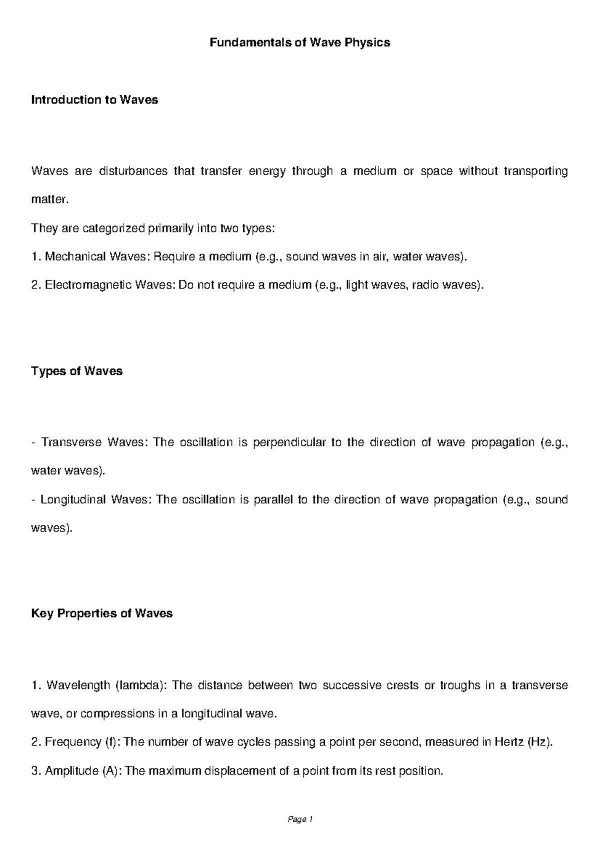 Fundamentals of Wave Physics (PHYS 101) - Comprehensive Overview - Studocu