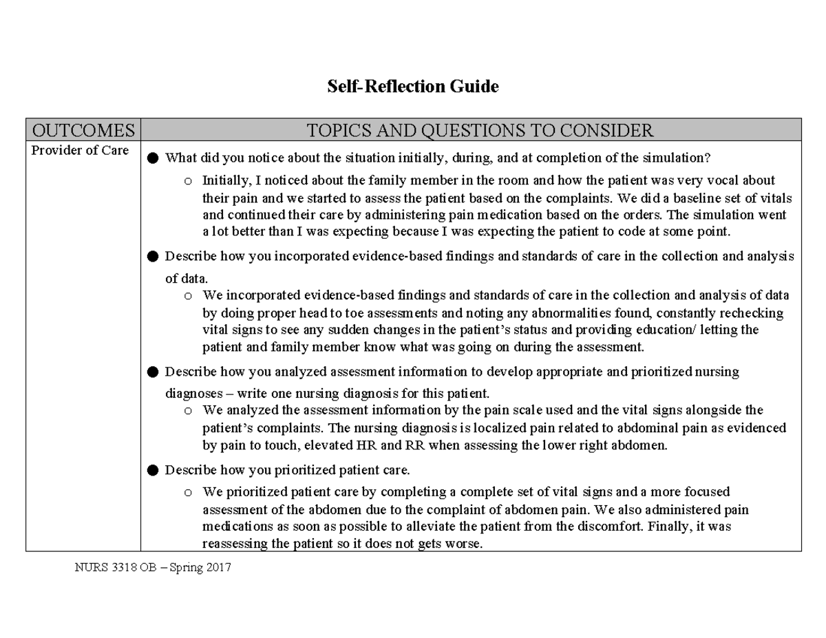 PEDS 101 Simulation Reflection Guide: Insights and Team Dynamics - Studocu