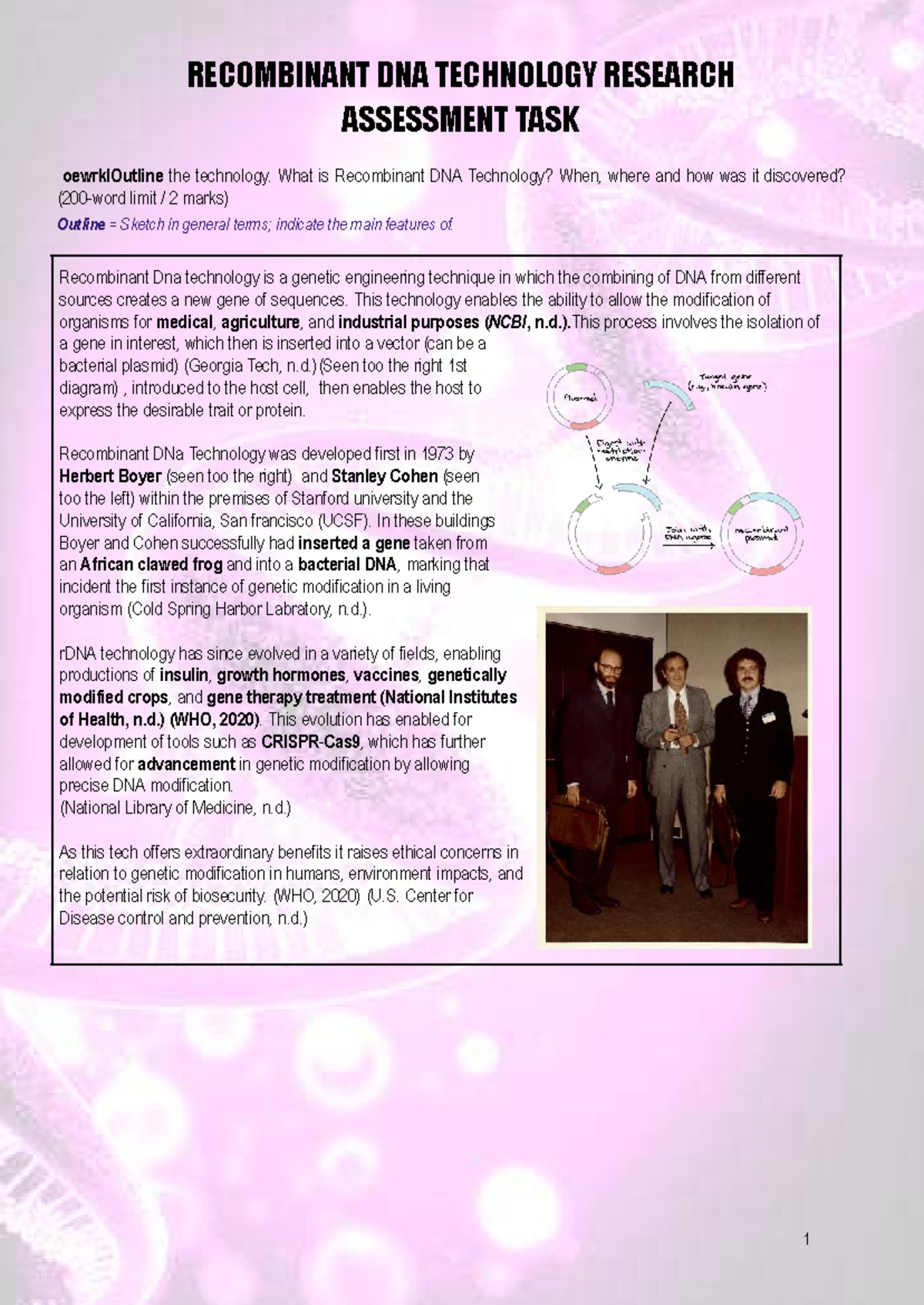 BIOL 12: Recombinant DNA Technology Research Assessment Task - Studocu