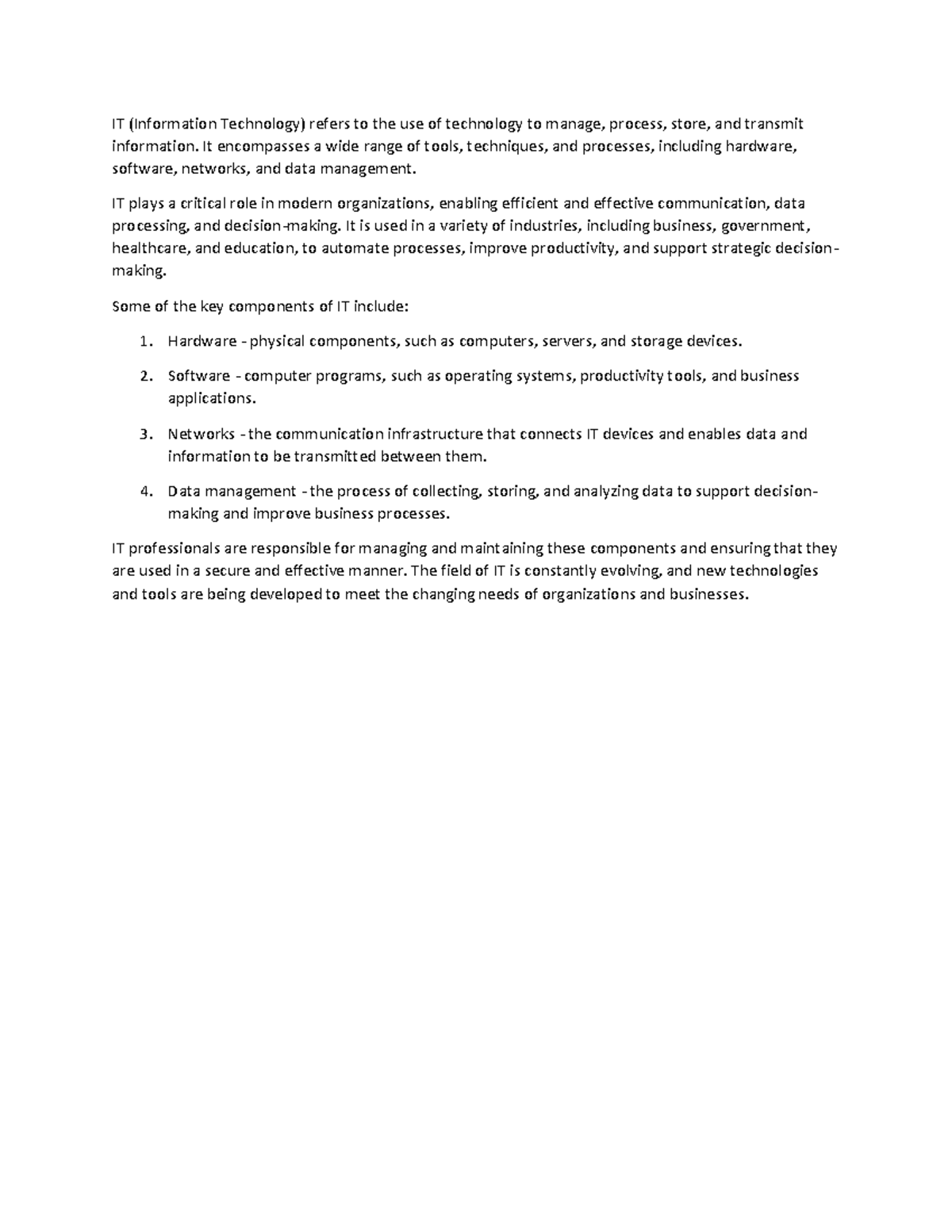 IT 101: Understanding Key Concepts and Components of Information ...
